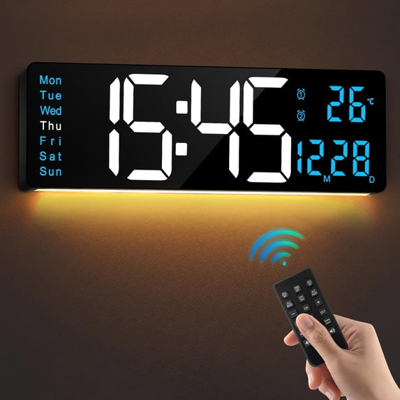16INCH Black Clock and Blue White Led Decorative Wall Clock, Desk ...