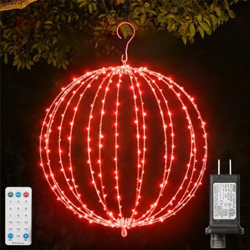 16INCH Outdoor/Indoor LED Christmas Light Ball,Foldable Metal Sphere ...