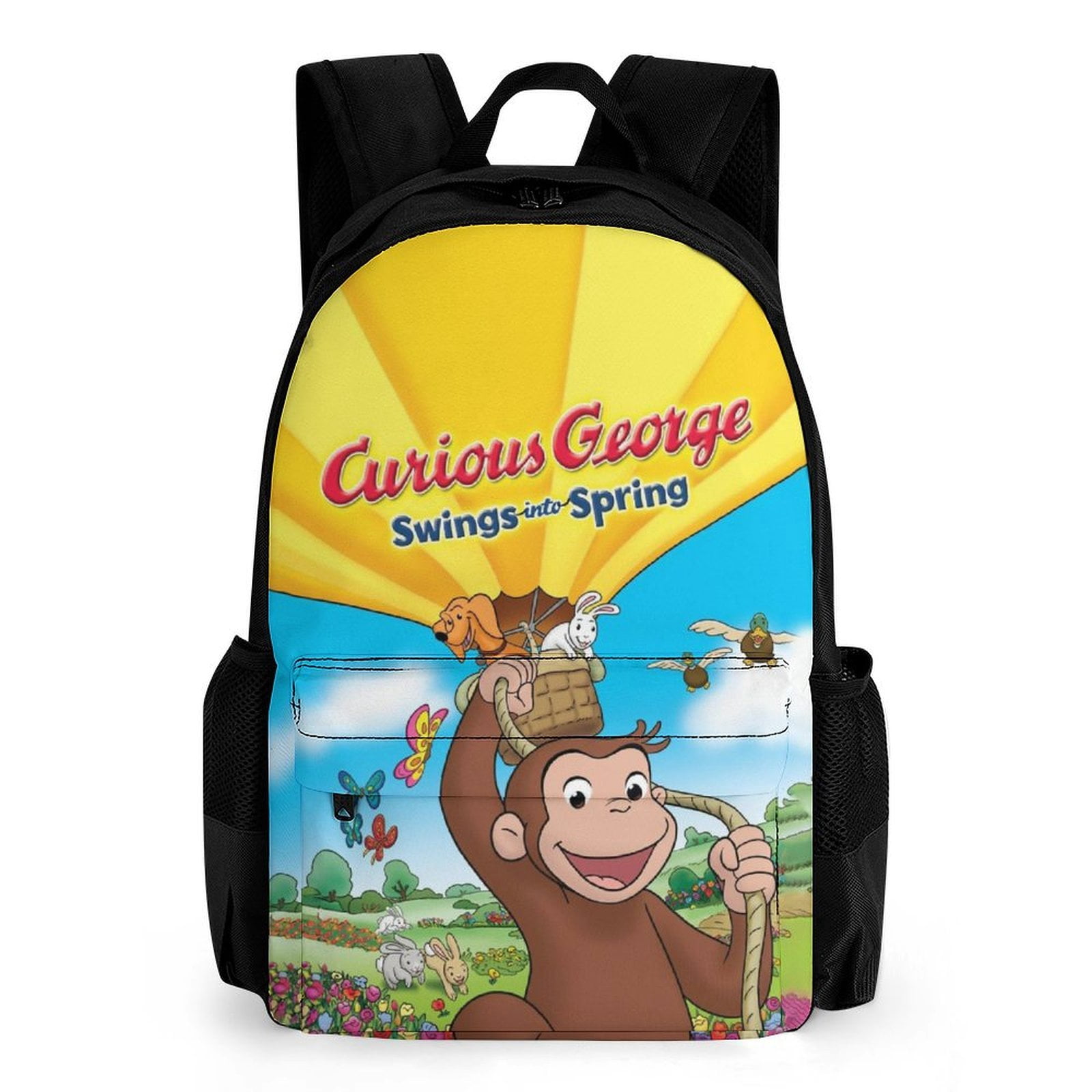 16In Curi0us Monkey Georgi Backpack Front Pocket Cute Knapsack Cartoon ...