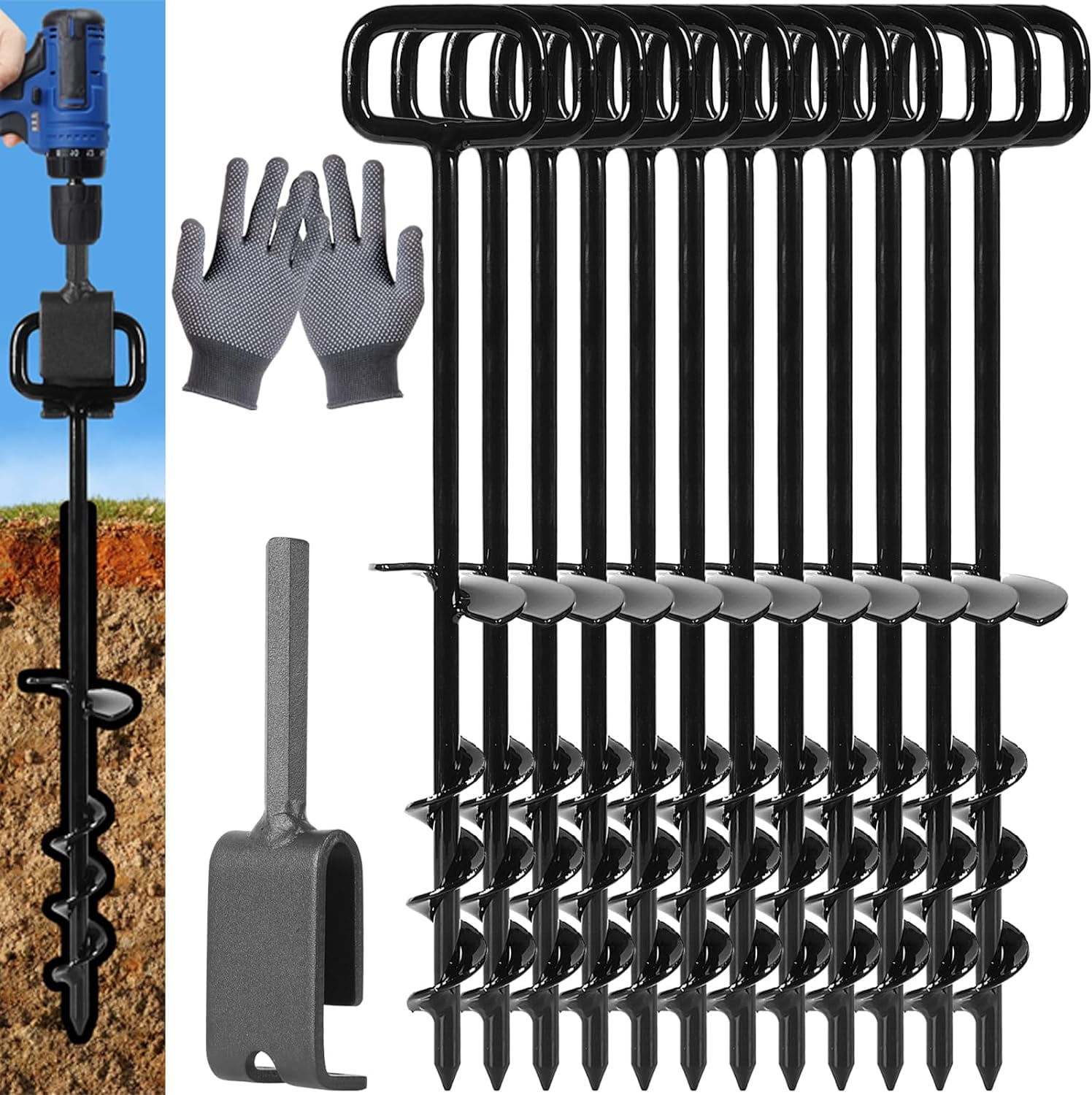16In Tent Stakes with 12PCS Heavy Duty Adapter, Screw Ground Anchors ...