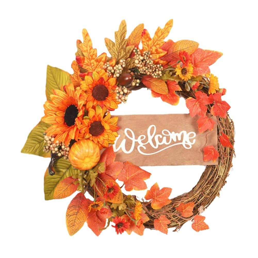 16Inch Fall Wreath Autumn Wreath for Front Door with Pumpkins Pinecone ...