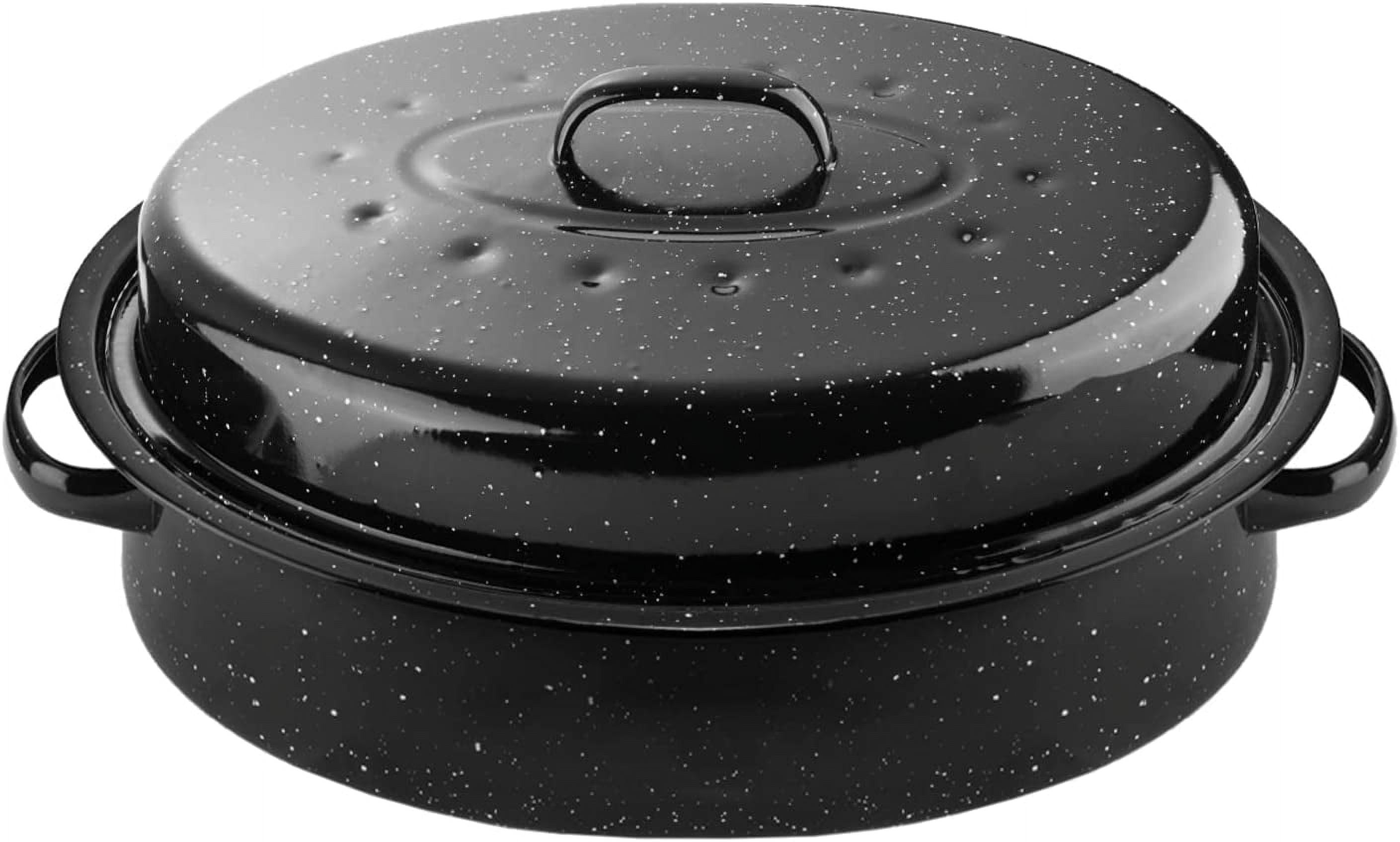 16Inch Roasting Pan, Enamel on Steel, Black Covered Oval Roaster Pan ...
