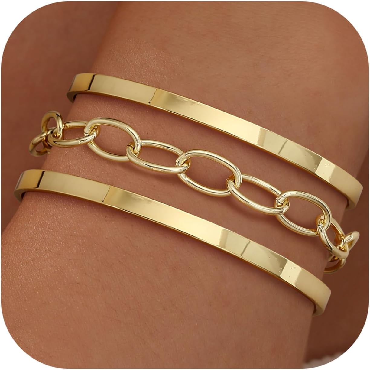 16K Chunky Gold Bracelets for Women Non Tarnish,Gold Plated Bracelets ...