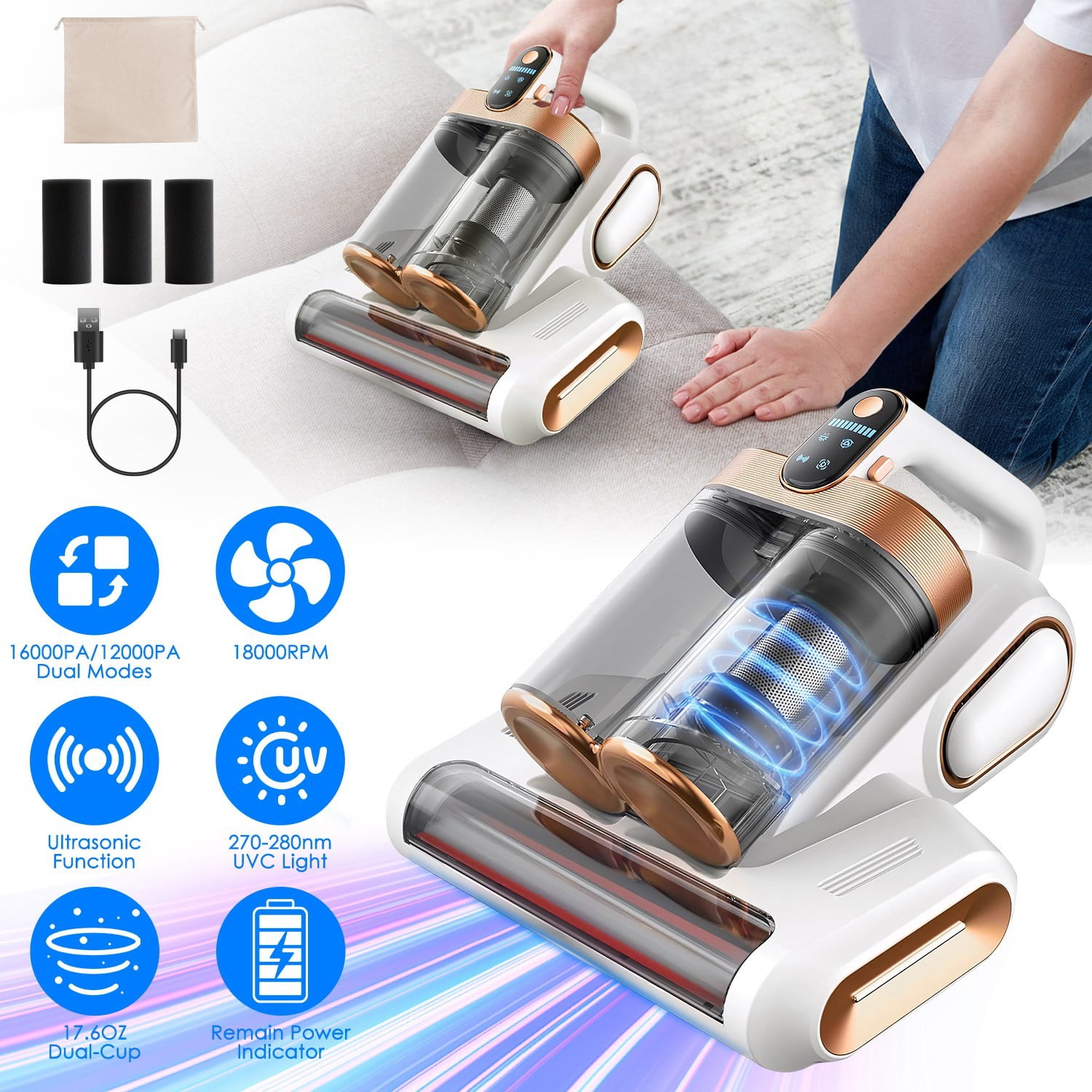 16Kpa Mattress Vacuum Cleaner Bedroom Vacuum Cleaner Handheld Vacuums ...