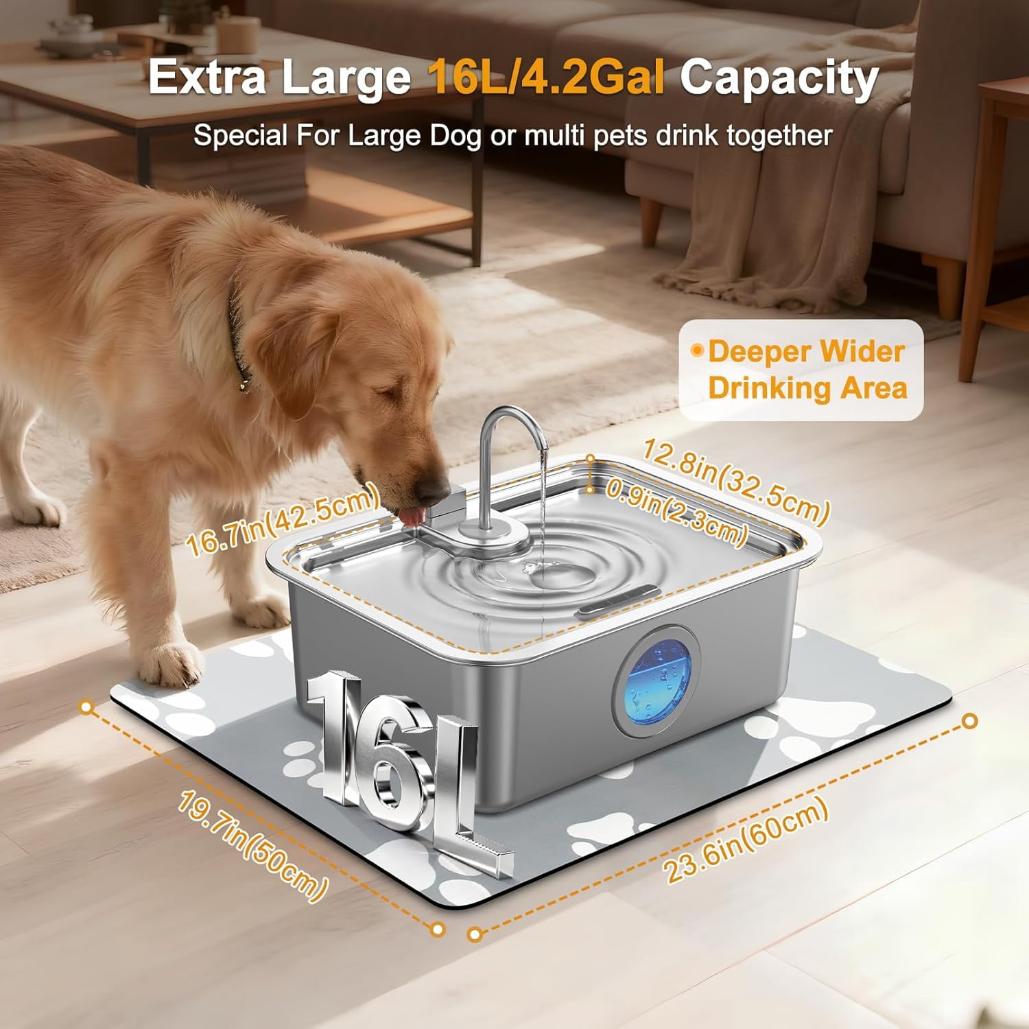 16L/4.2Gal Dog Water Fountain Stainless Steel DYSJ03 Dog Fountain Water ...