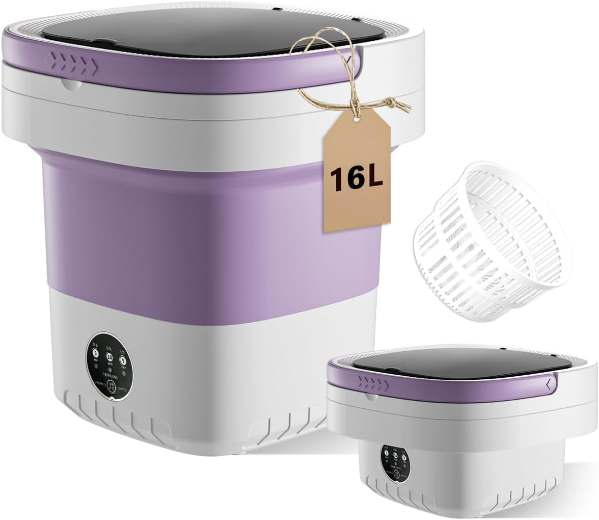 16L Portable Washing Machine, Foldable Small Washer with Spin Basket ...