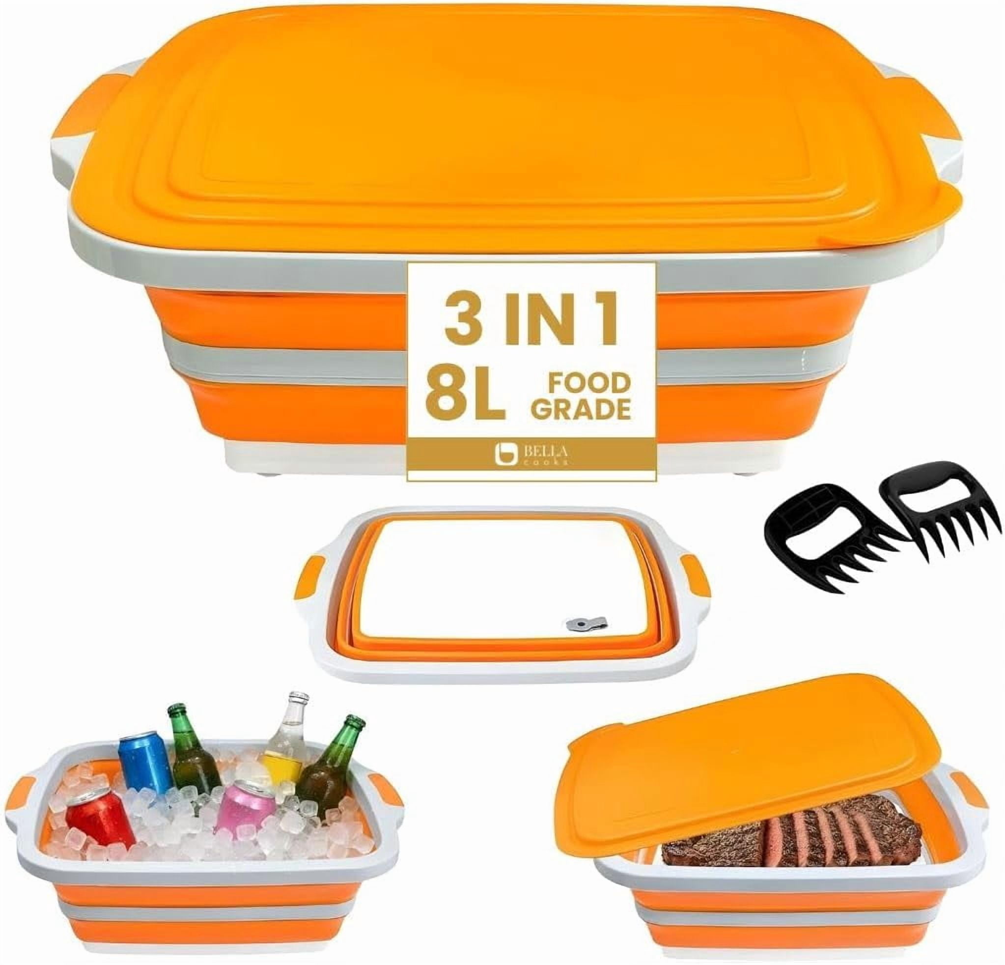 (16Liter) X-Large Collapsible BBQ Prep Tub with Lid & Handles, Foldable ...