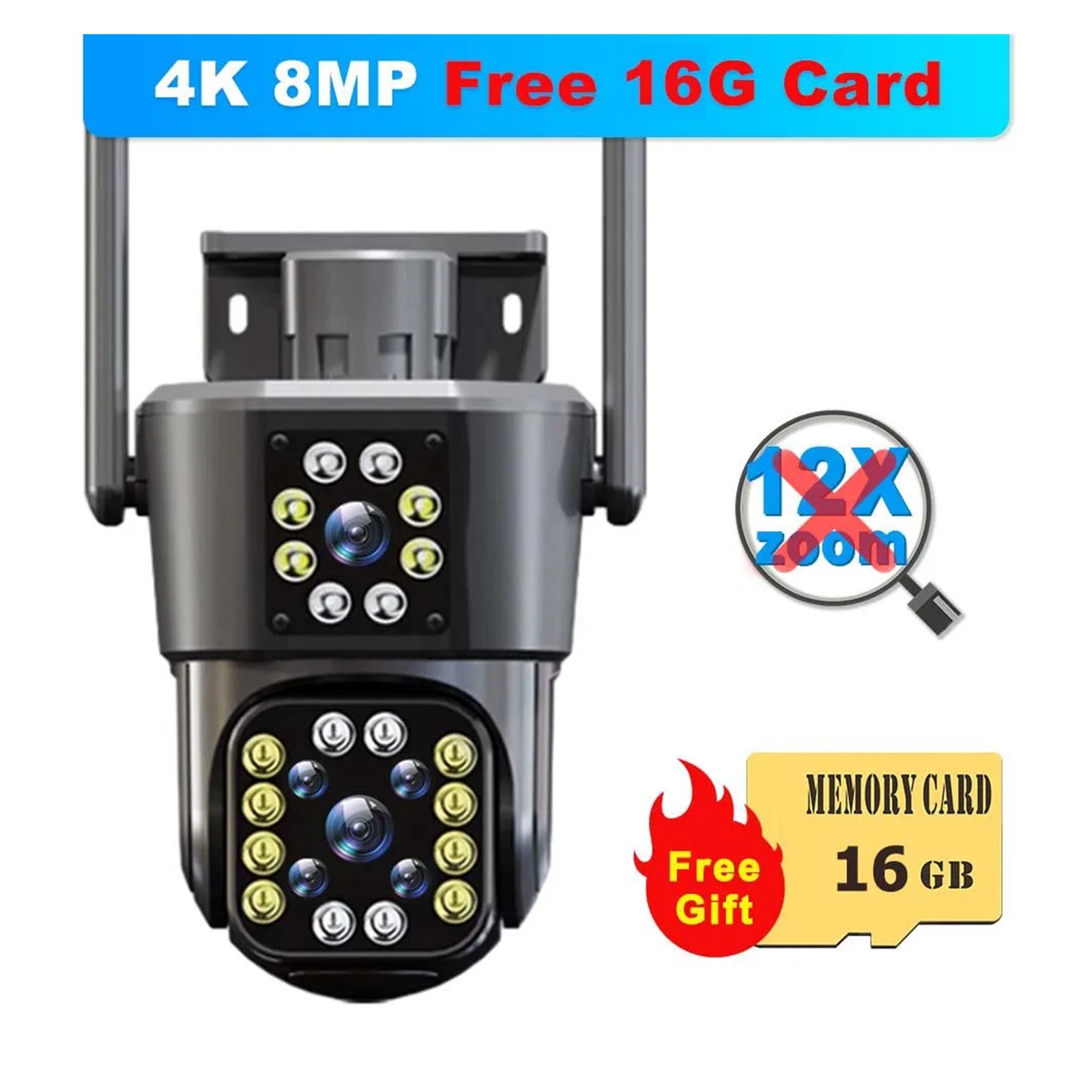 16MP 8K Camera 12X Zoom Four Lens Outdoor PTZ Camera Security Protection Ai Tracking 4K IP ...