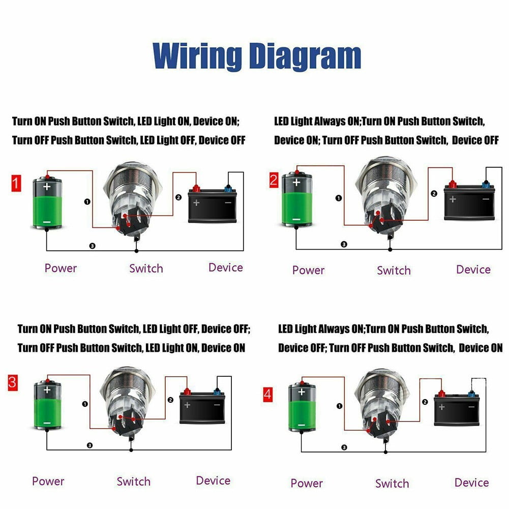 16Mm 12V Led On Off Push Button Power Switch Latching with Wire Socket ...
