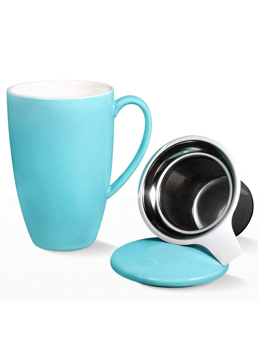 16OZ Ceramic Tea Cup With Stainless Steel Filter, Tea Infuser And Lid ...