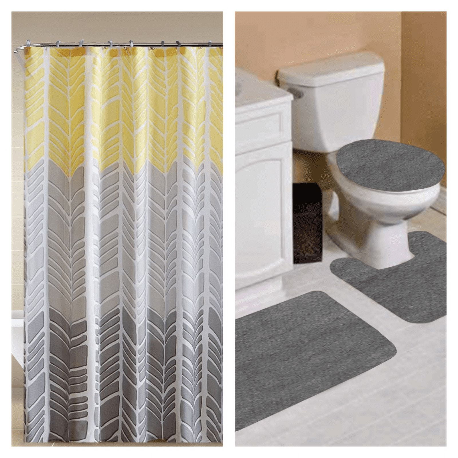 16PC BATHROOM SHOWER COMPLETE SET MATS SHOWER CURTAIN HOOKS NEW MODERN ...