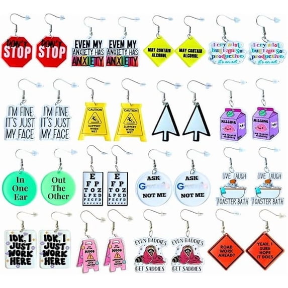 16PC Funny Earrings Fun Crazy Cute Silly Odd Weird Nerdy Wacky Funky ...