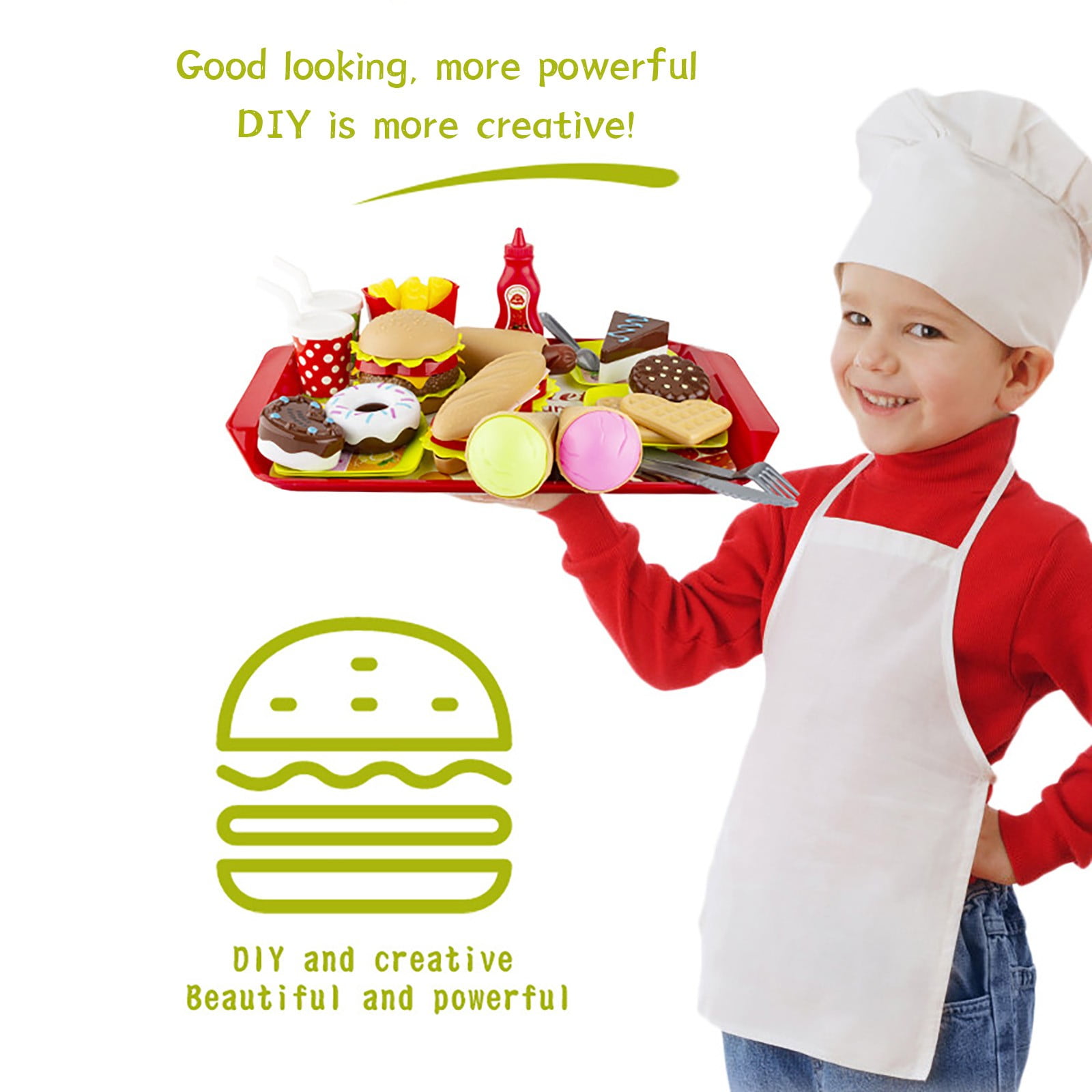 16PC Pretend Play Food Set, Portable Mini Fast Food Play Food Toys for ...