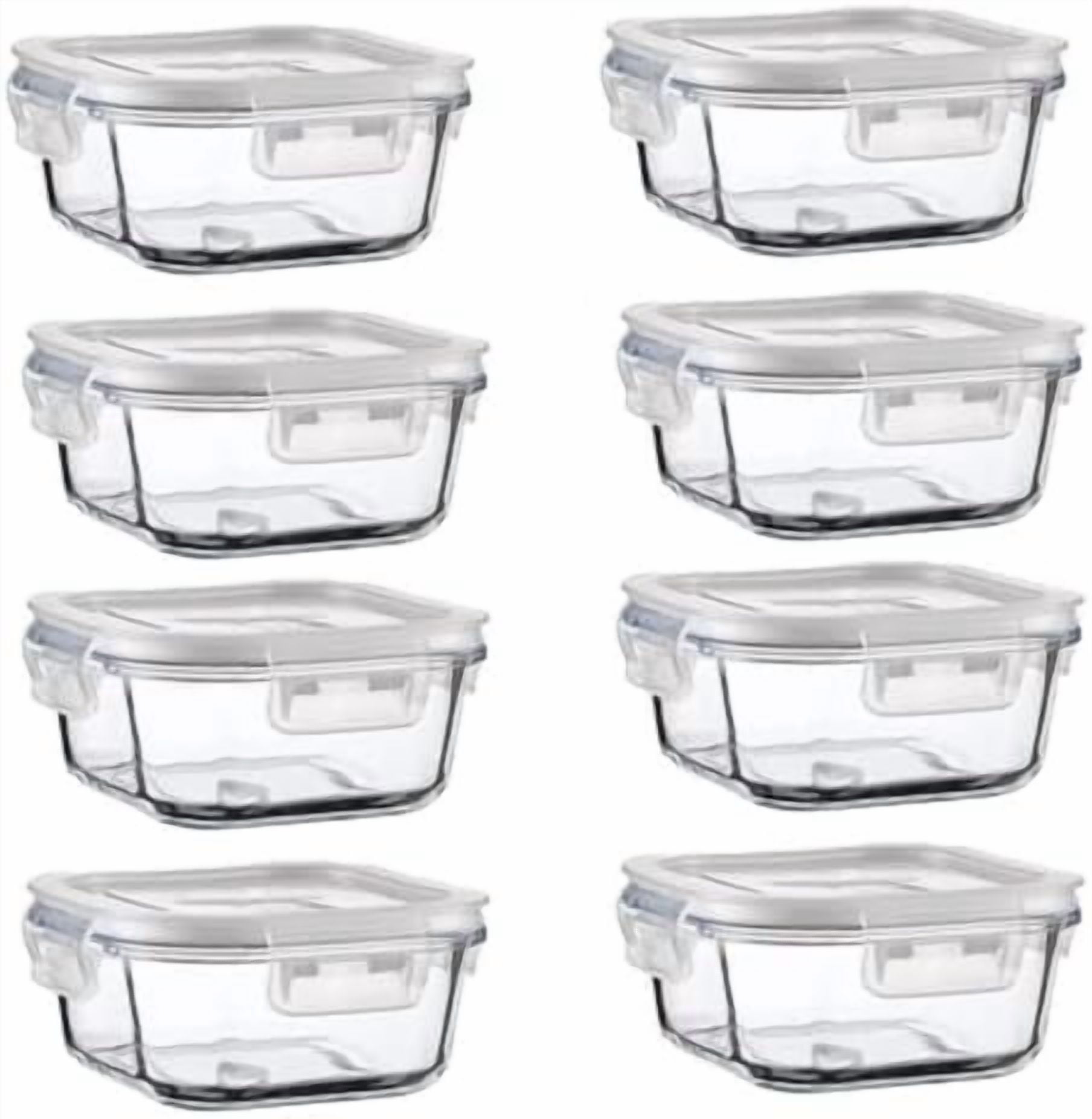 16PC Square Glass Storage Containers With Lids, 2 Cup Glass Food ...