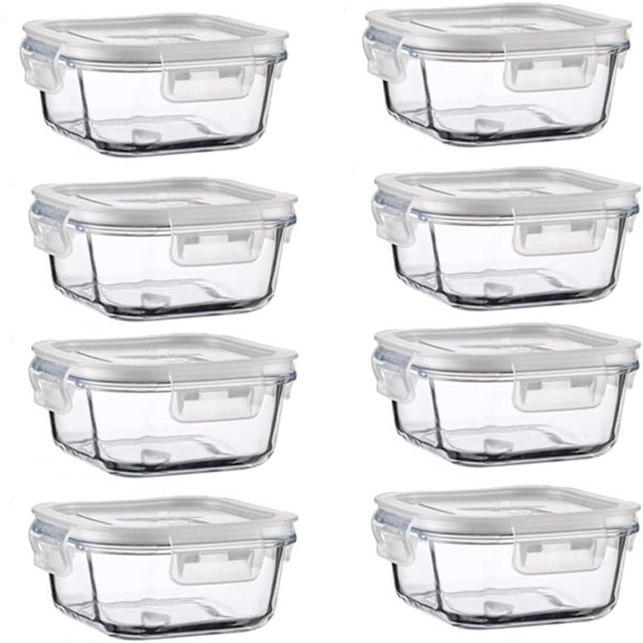 16PC Square Glass Storage Containers With Lids, 2 Cup Glass Food ...