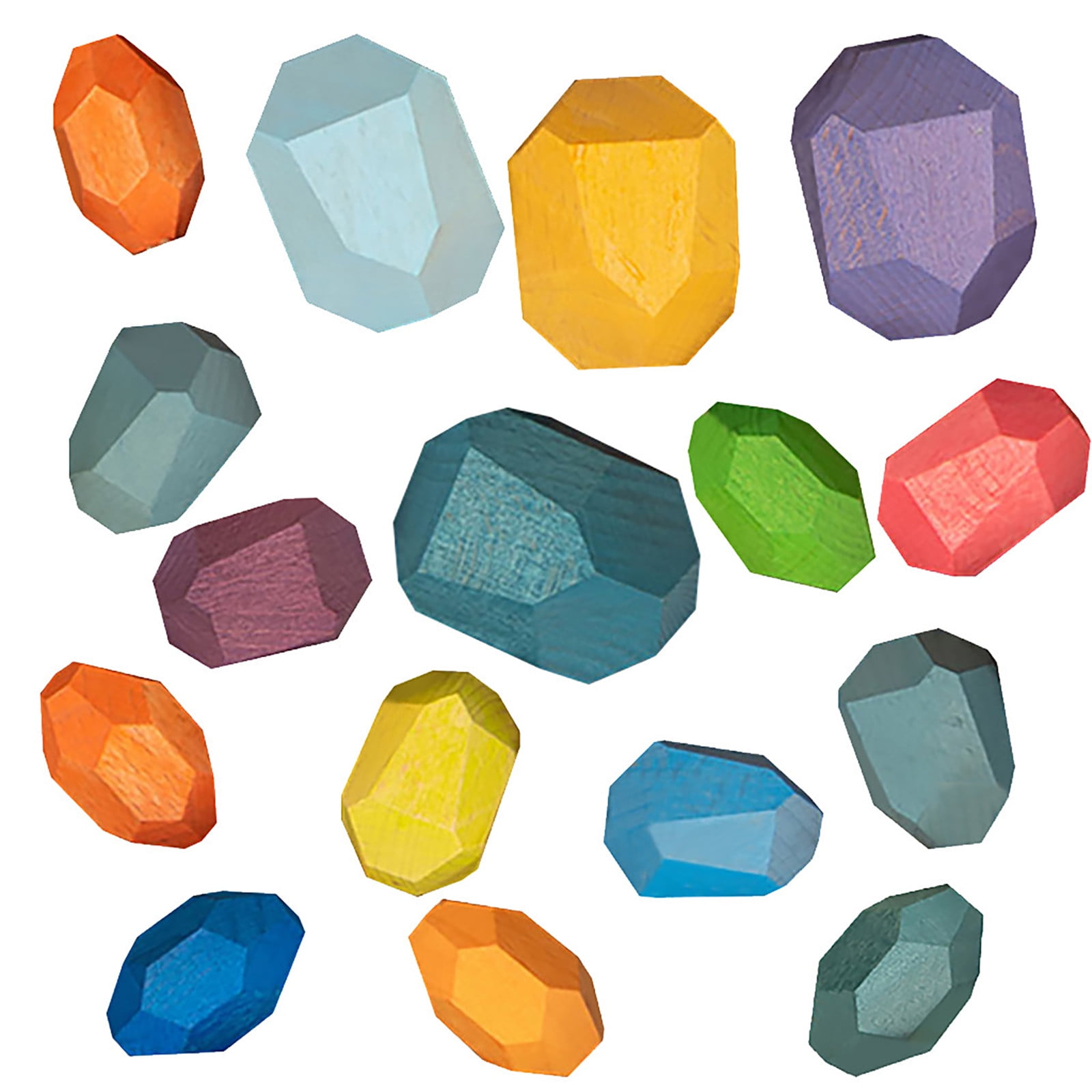 16PC Wooden Balance Blocks Stacking Stone Lightweight Natural Colored ...