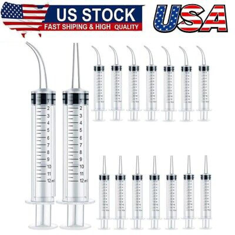 16PCS 12ml/cc Plastic Syringes Set, Syringe with Curved Tip and ...