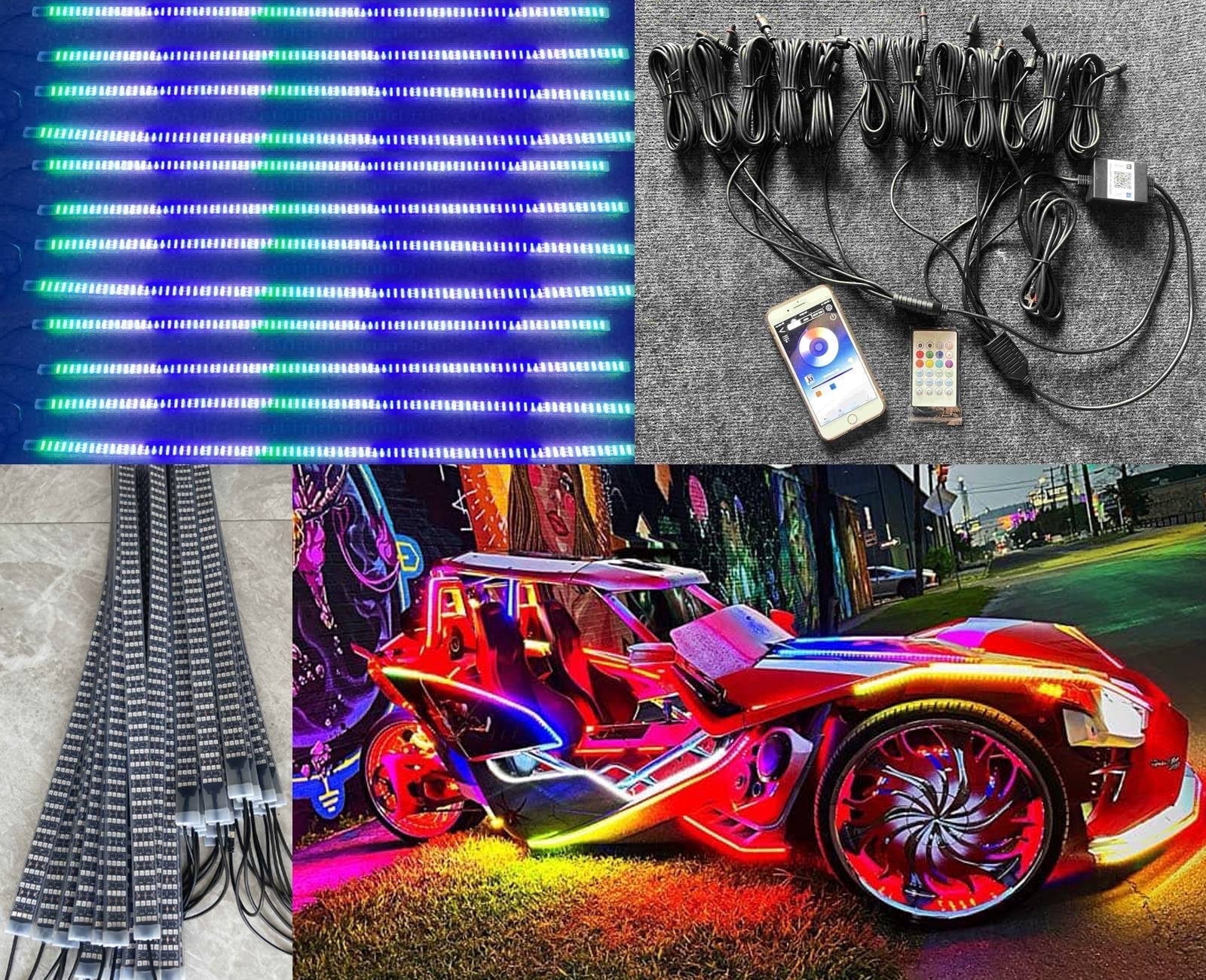 16PCS 1FT Brightest 4Rolls Chasing LED Underglow Light Car Truck Quad ...