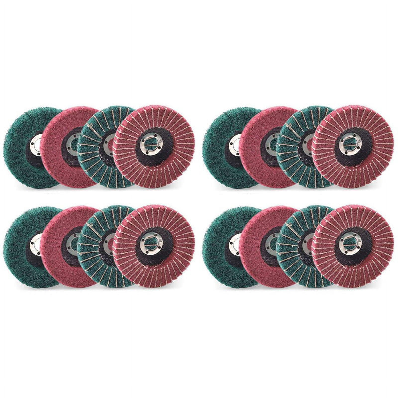 16PCS 4 Inch Red & Green Nylon Fiber Flap Discs Set Assorted Sanding ...