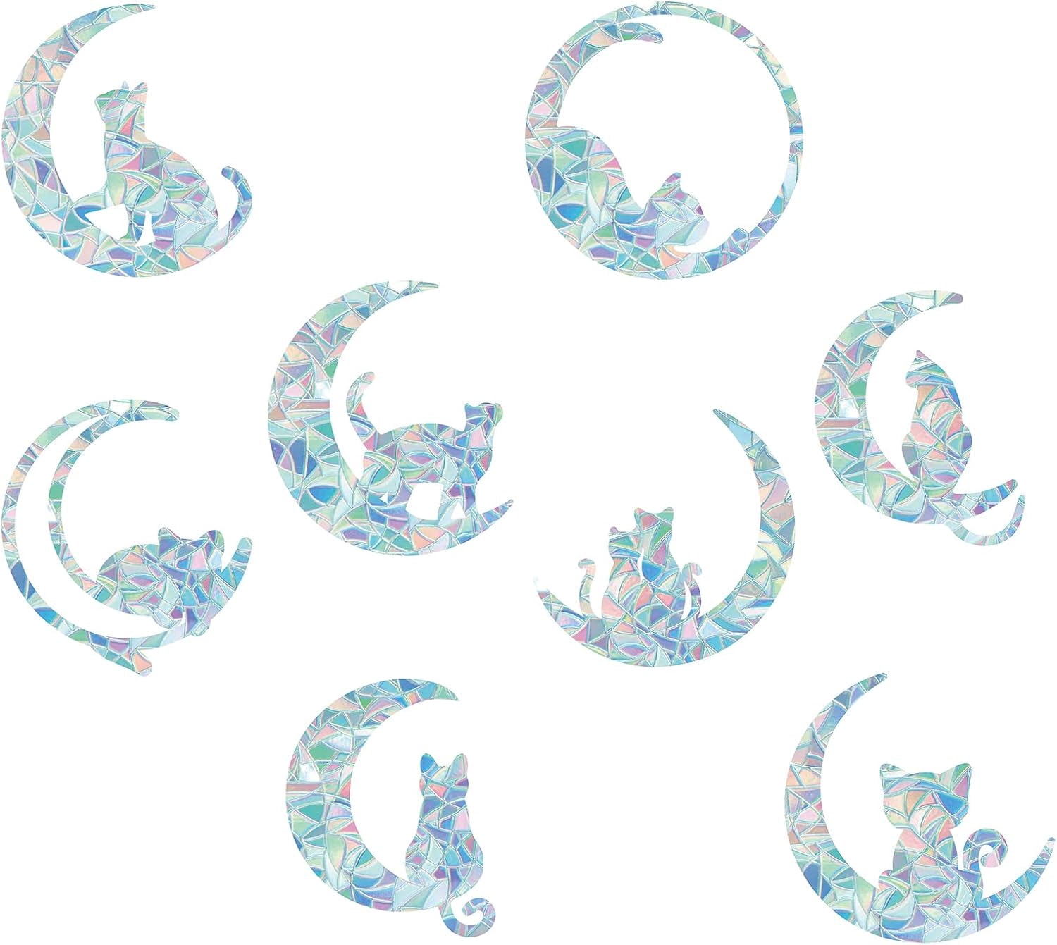 16PCS 8 Styles Cat Rainbow Window Decals Waterproof Moon Colored Laser ...
