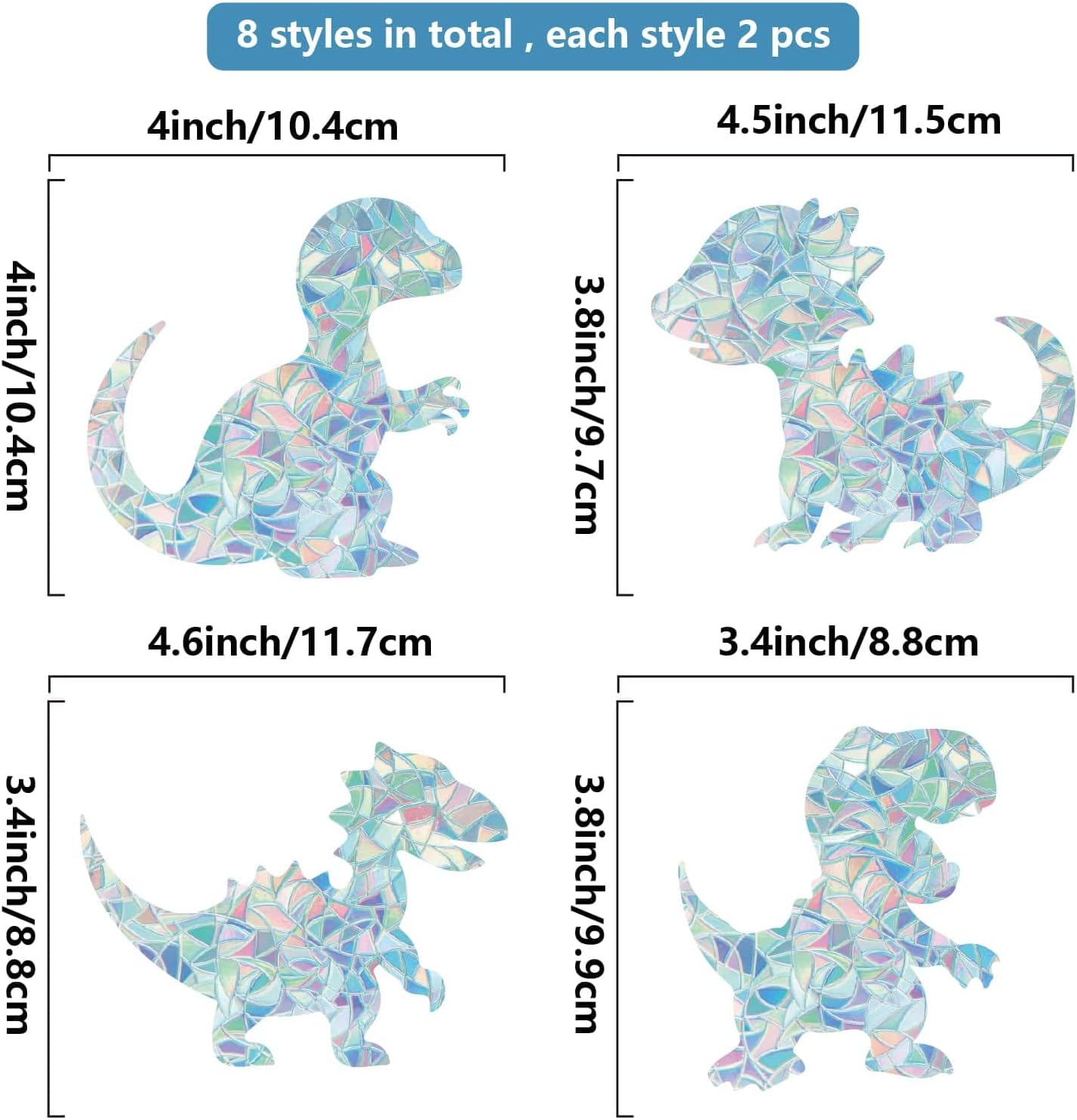 16PCS 8Styles Dinosaur Window Decals Prism Window Stickers Anti ...