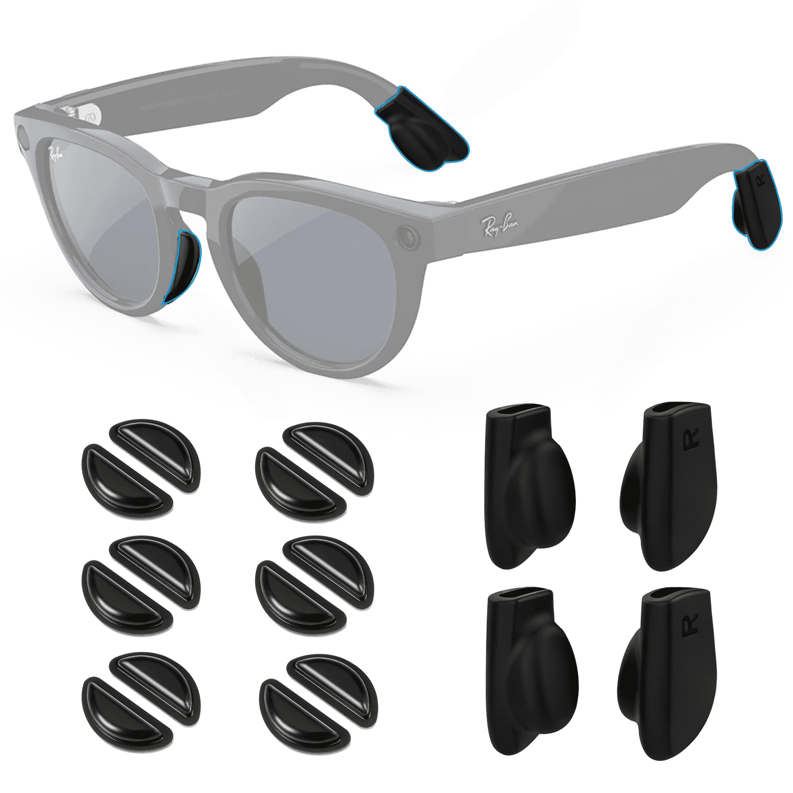 16PCS Anti-Slip Set: Ear Grips & Nose Pads Compatible with Ray-Ban Meta ...