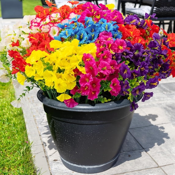 16PCS Artificial Fake Flowers for Outdoors/Indoors, Faux Silk Colorful ...