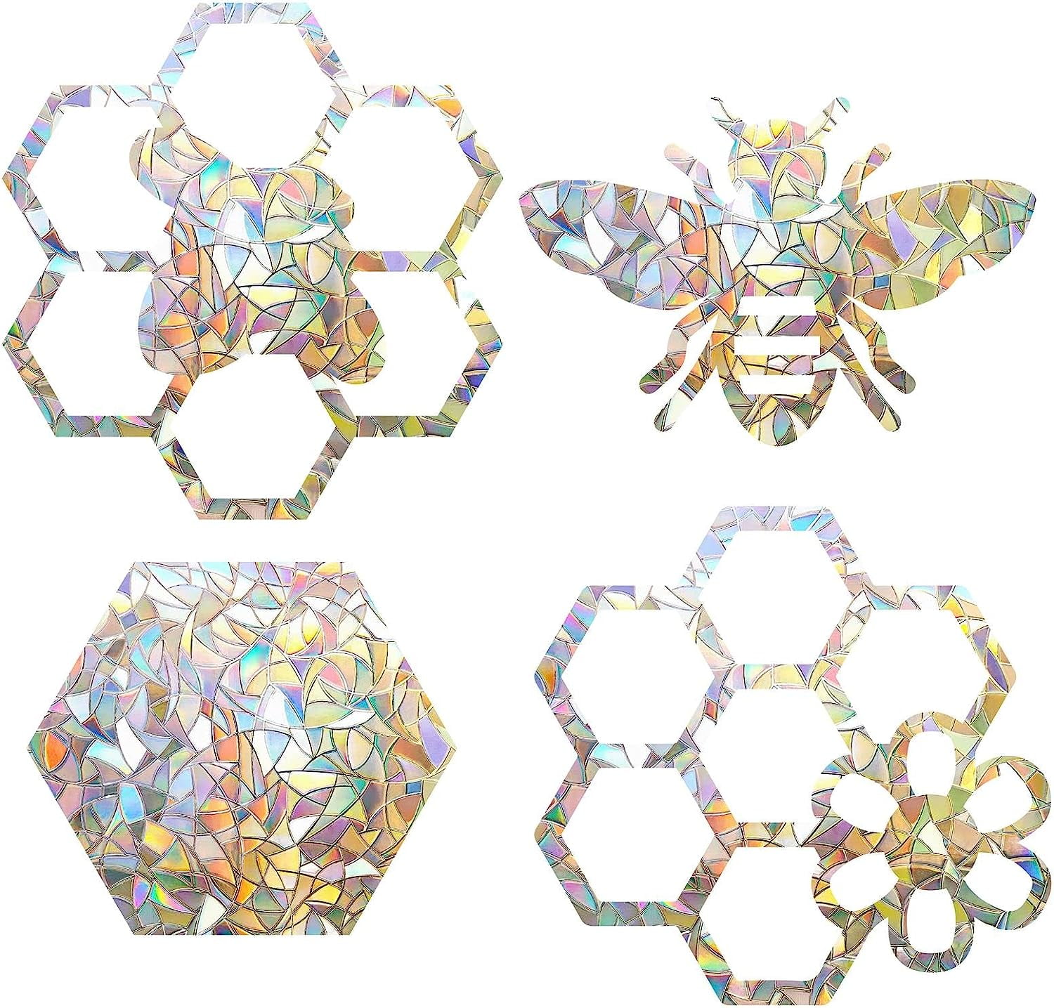 16PCS Bee Window Stickers Honeycomb Static Decal Anti Collision Hexagon ...