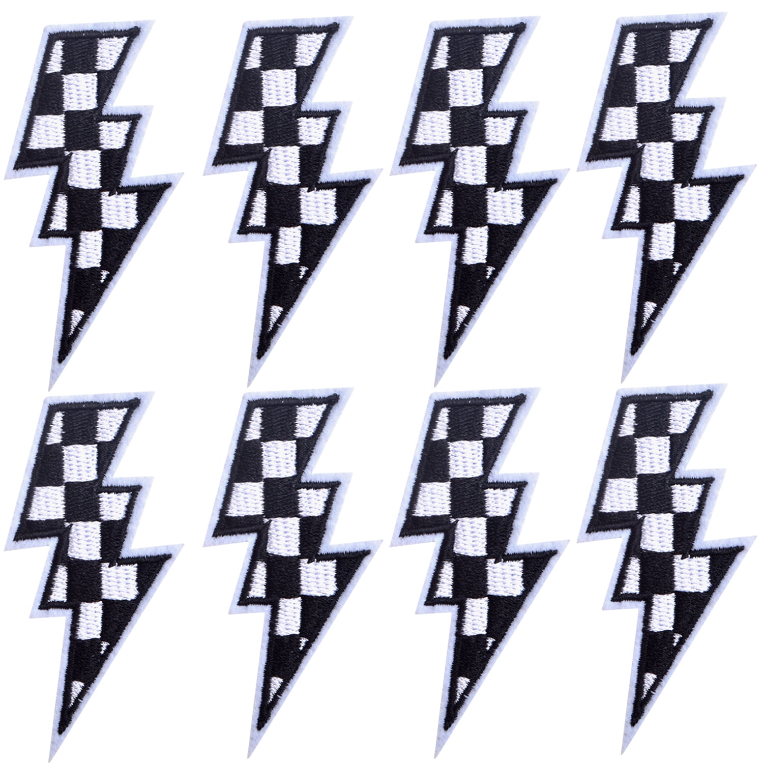 16PCS Black White Checkered Lightning Patches Lightning Bolt Iron/Sew ...