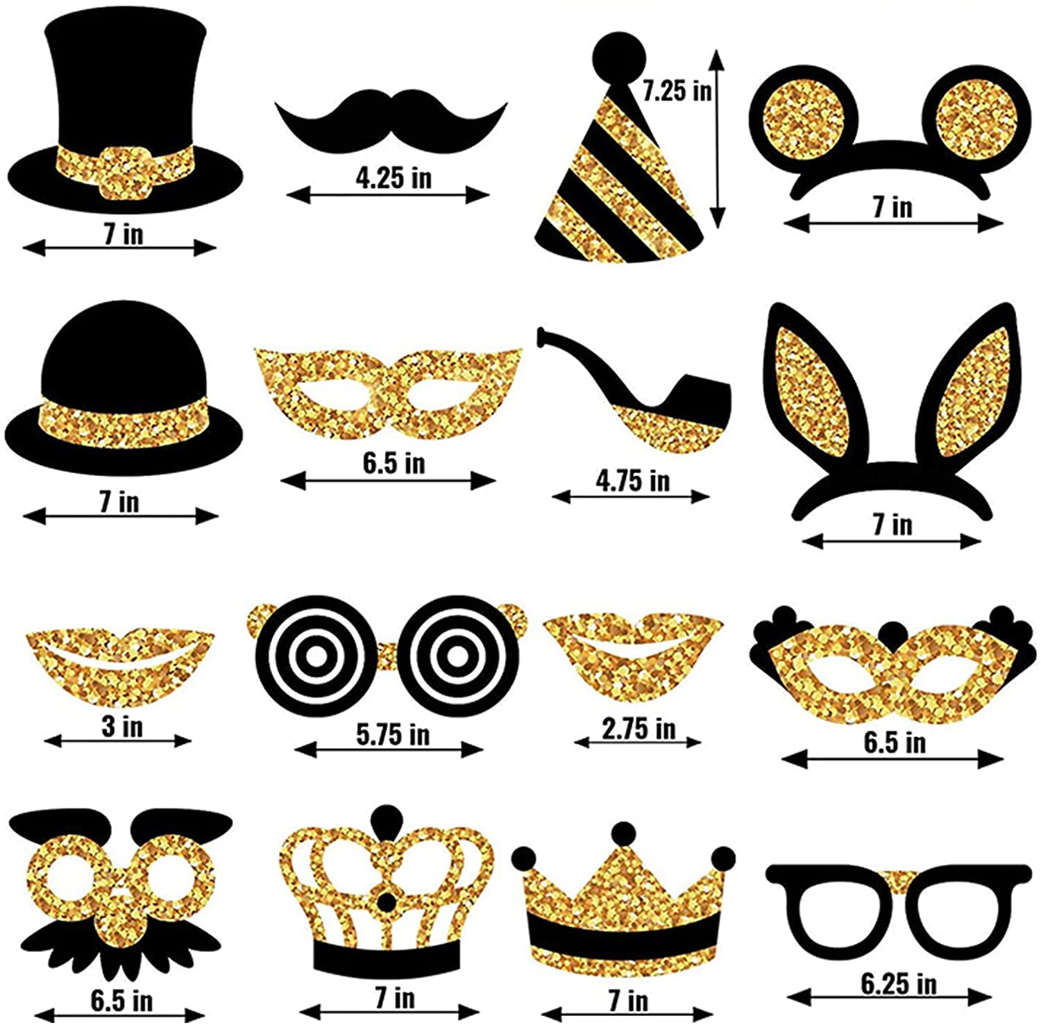 16PCS Black and Gold Birthday Photo Props - Party Photobooth Props ...