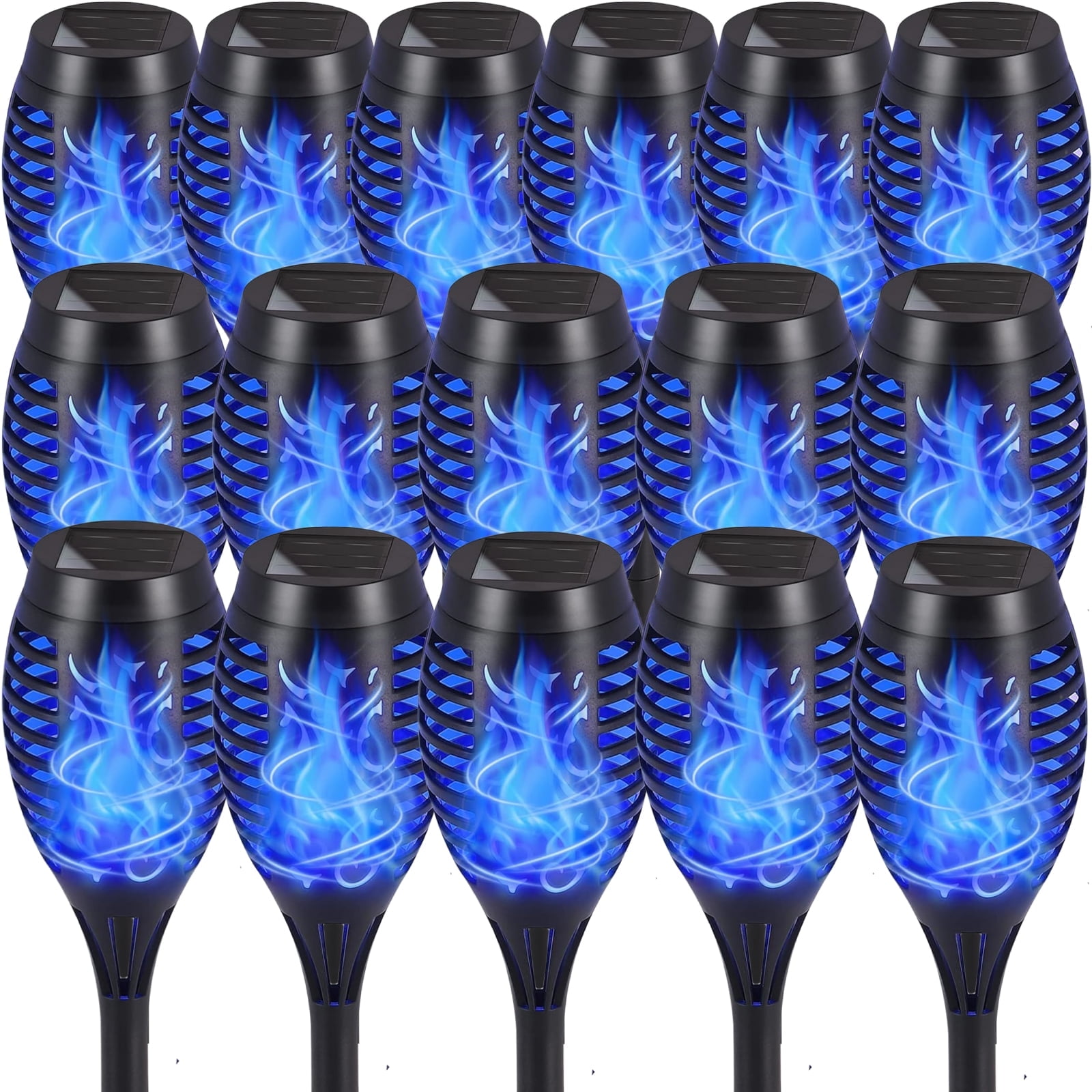 16PCS Blue Solar Tiki Torches, Waterproof Lawn Lights for Garden, Patio ...