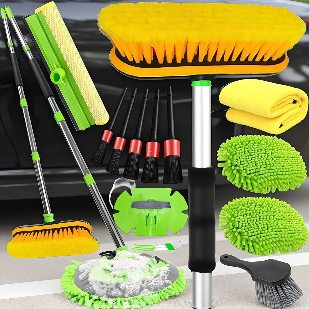 16PCS Car Wash Kit with 62-Inch Long Handle, Microfiber Brush, Tire ...
