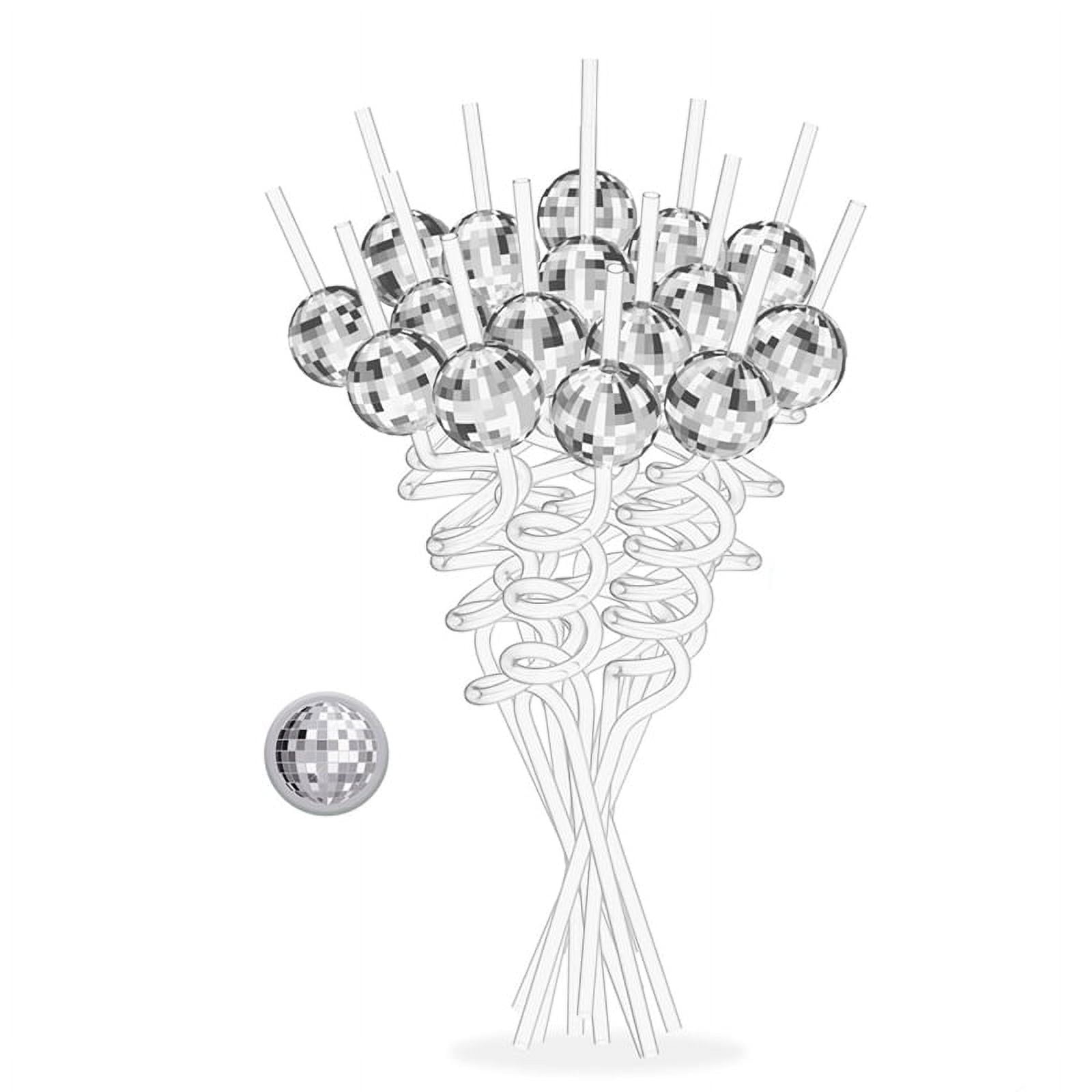 16PCS Disco Ball Straws, Decorations Straws with Mini Silver Decor, 70s ...
