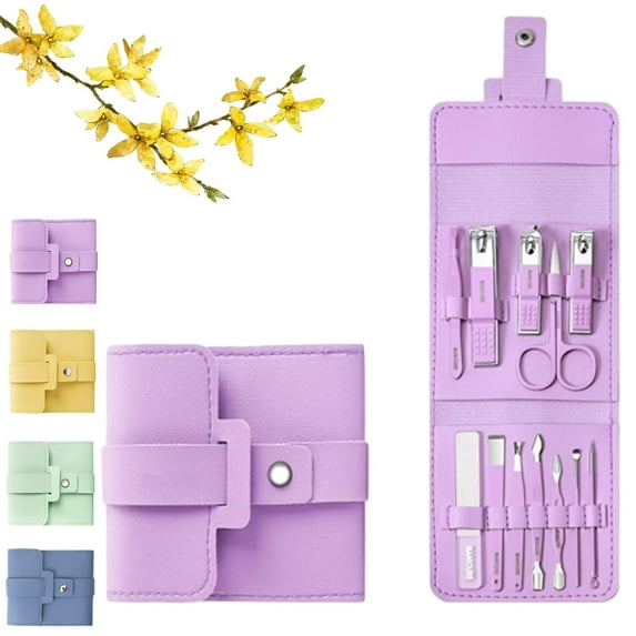 16PCS Folding Leather Manicure Kit - Stainless Steel Nail Clipper Set ...