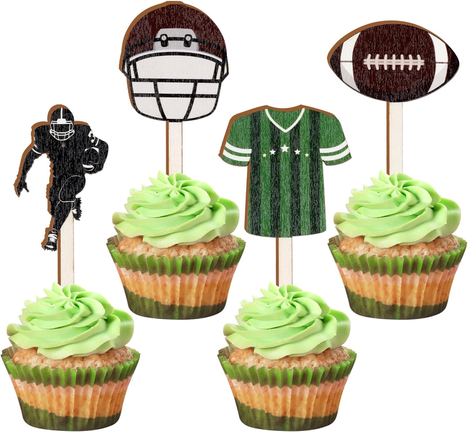 16PCS Football Cupcake Toppers Wooden Football Cake Toppers for ...