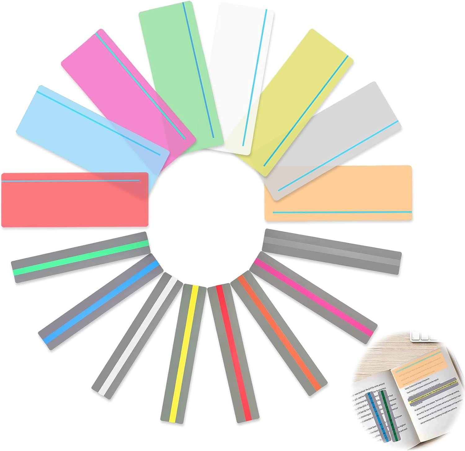 16PCS Guided Reading Strips Highlight Bar Color Overlay Bookmark ...