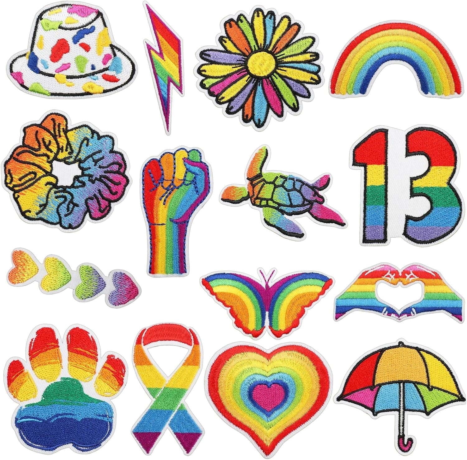 16PCS Iron on Vintage Patches Groovy Boho Peace Sign Embroidered Repair Decorative Patches for ...