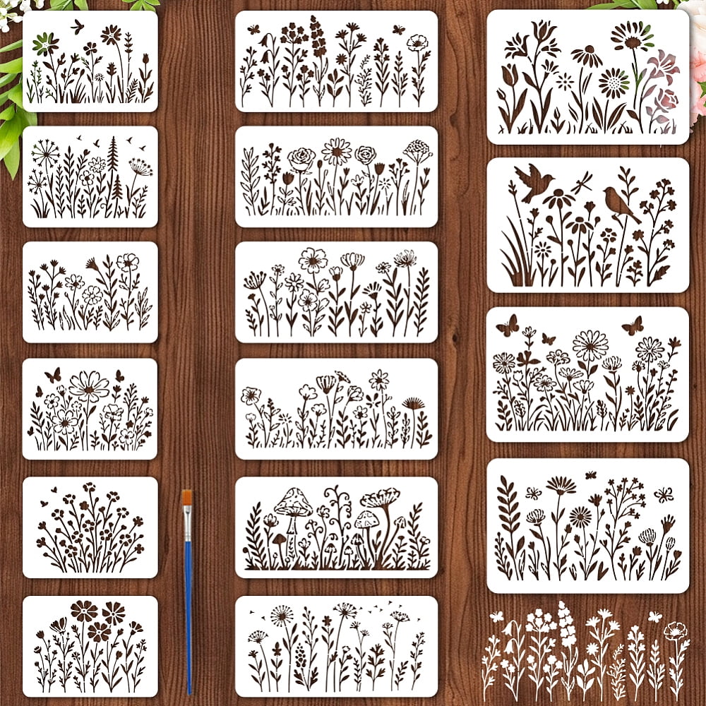 16PCS Large Flower Stencils for Painting Wildflower Stencils with ...
