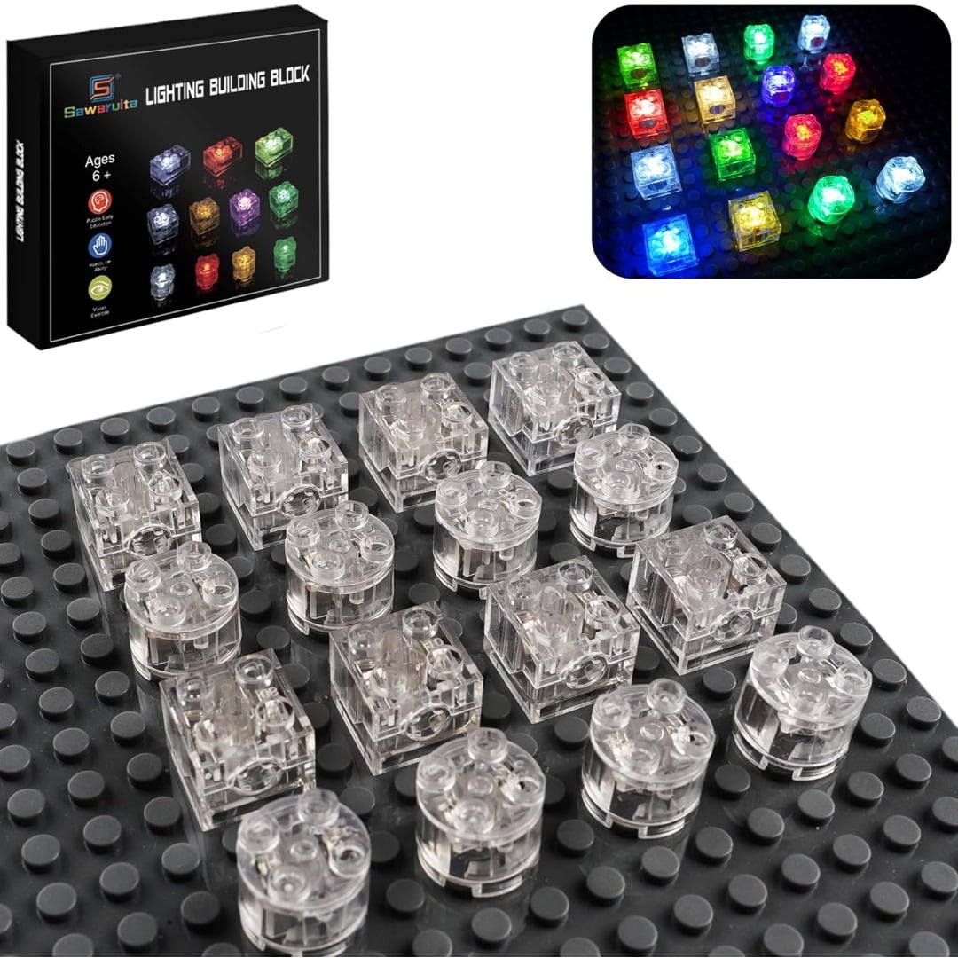 16PCS Light Up Building Bricks Multicolor LED, 4 each of white/red/blue ...