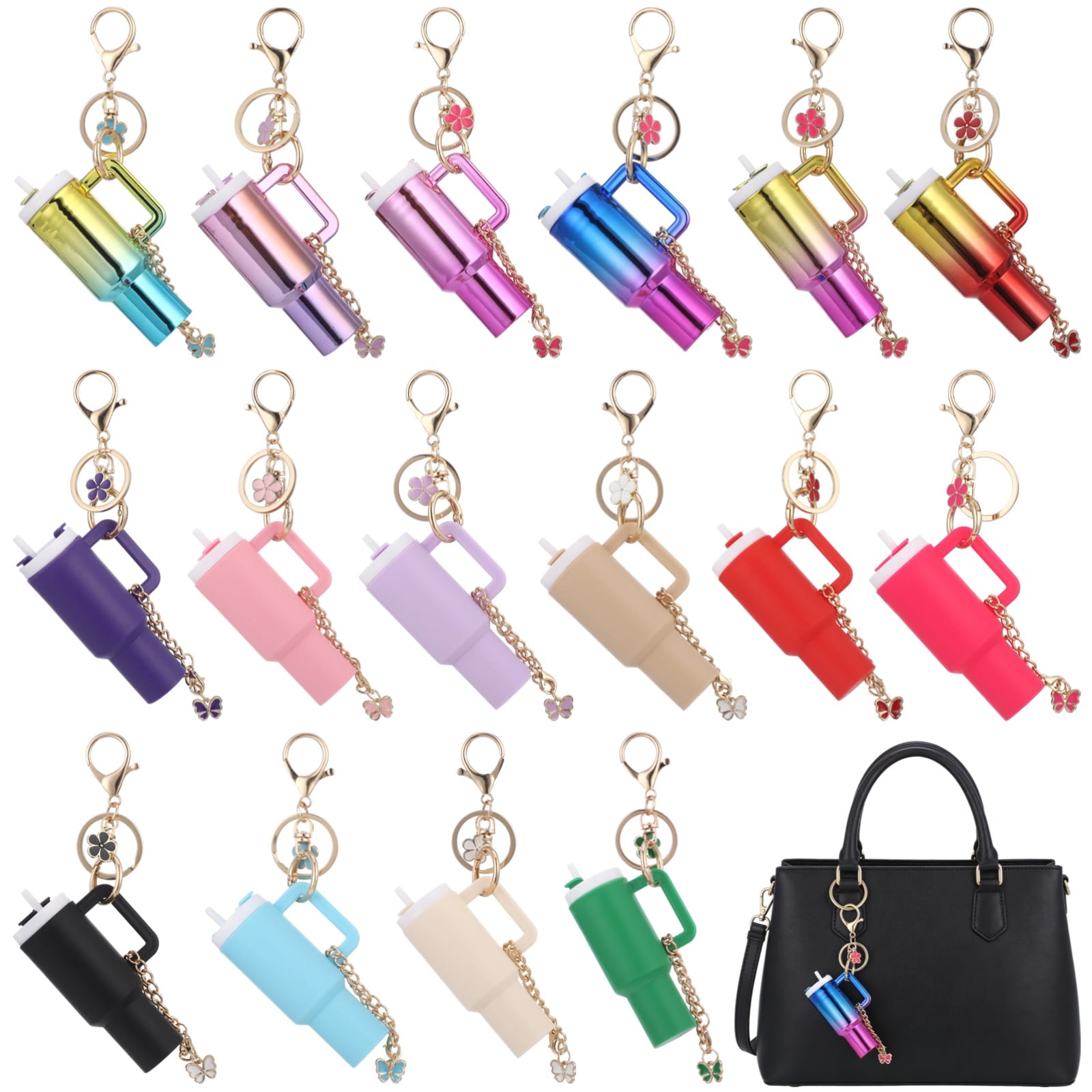 16PCS Mini Tumbler Keychain Set, Chapstick Holder Cup Accessories, Cute ...