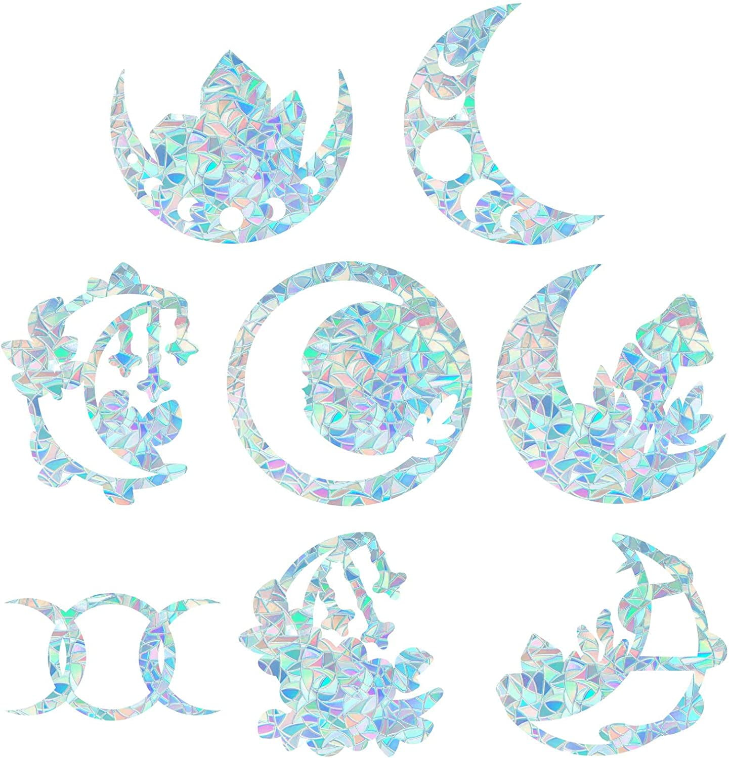 16PCS Moon Phase Window Clings Anti Collision Rainbow Window Glass ...