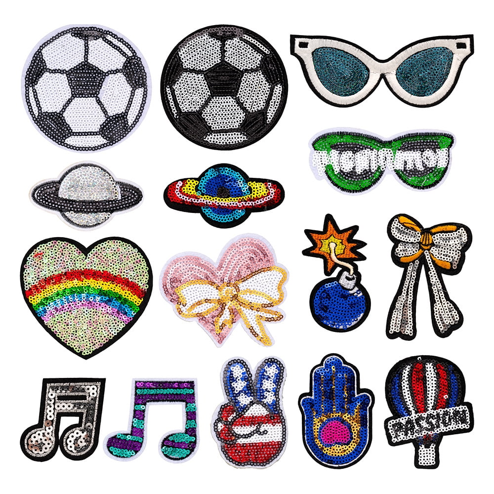 16PCS Pop Art Sequin Iron On Patch Set – Comic Style Words & Symbols for DIY Clothes, Bags ...