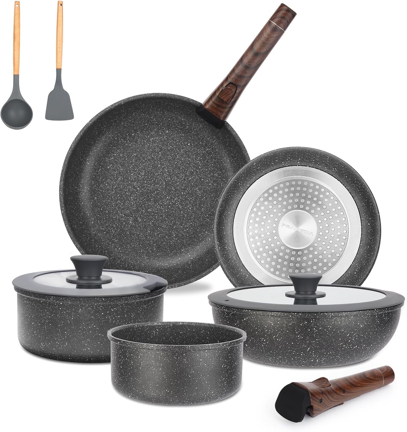 16PCS Pots and Pans with Removable Handles, New Handle Adjustable ...