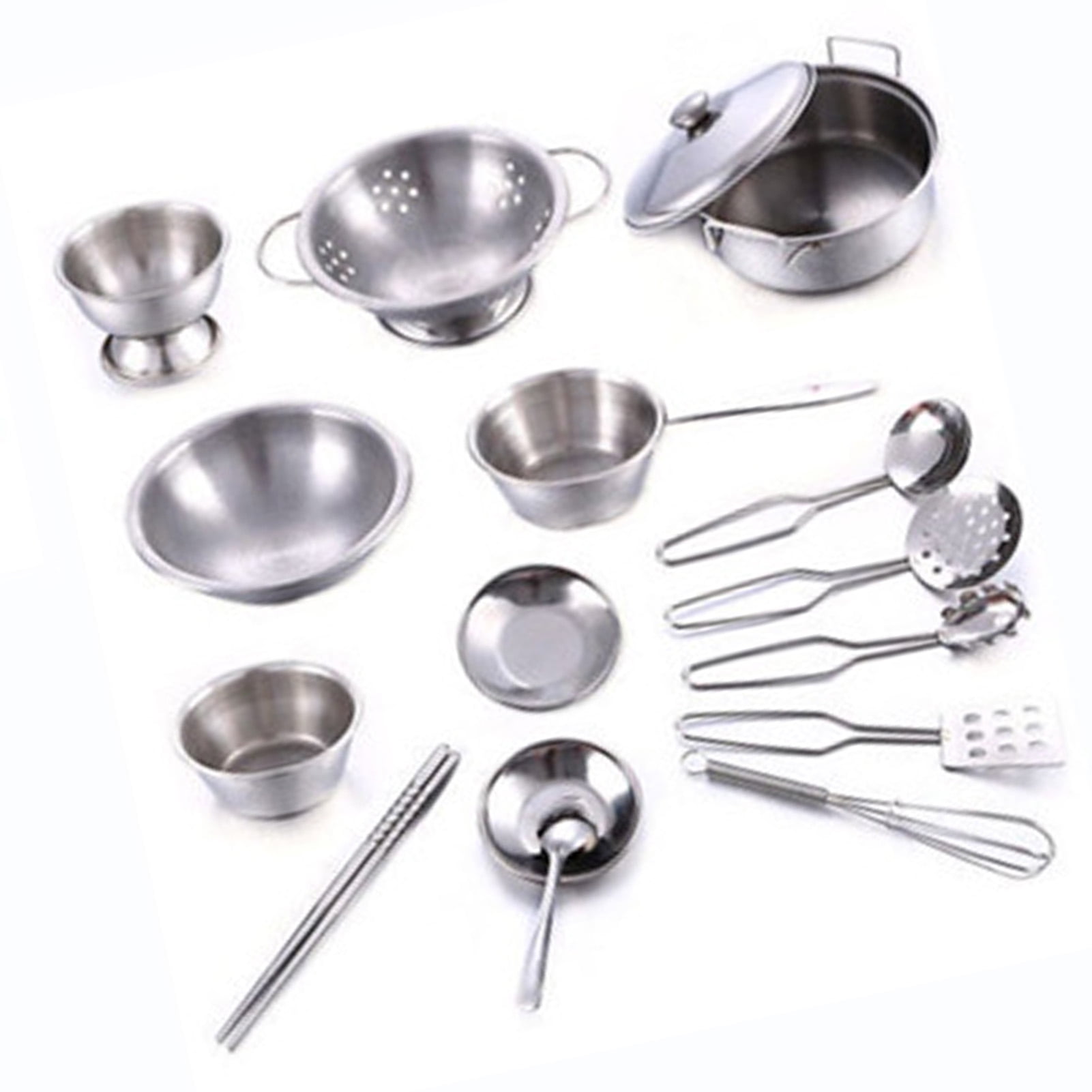 16PCS Pots and Pans Kitchen Toy Stainless Steel Pretend Play Cooking ...