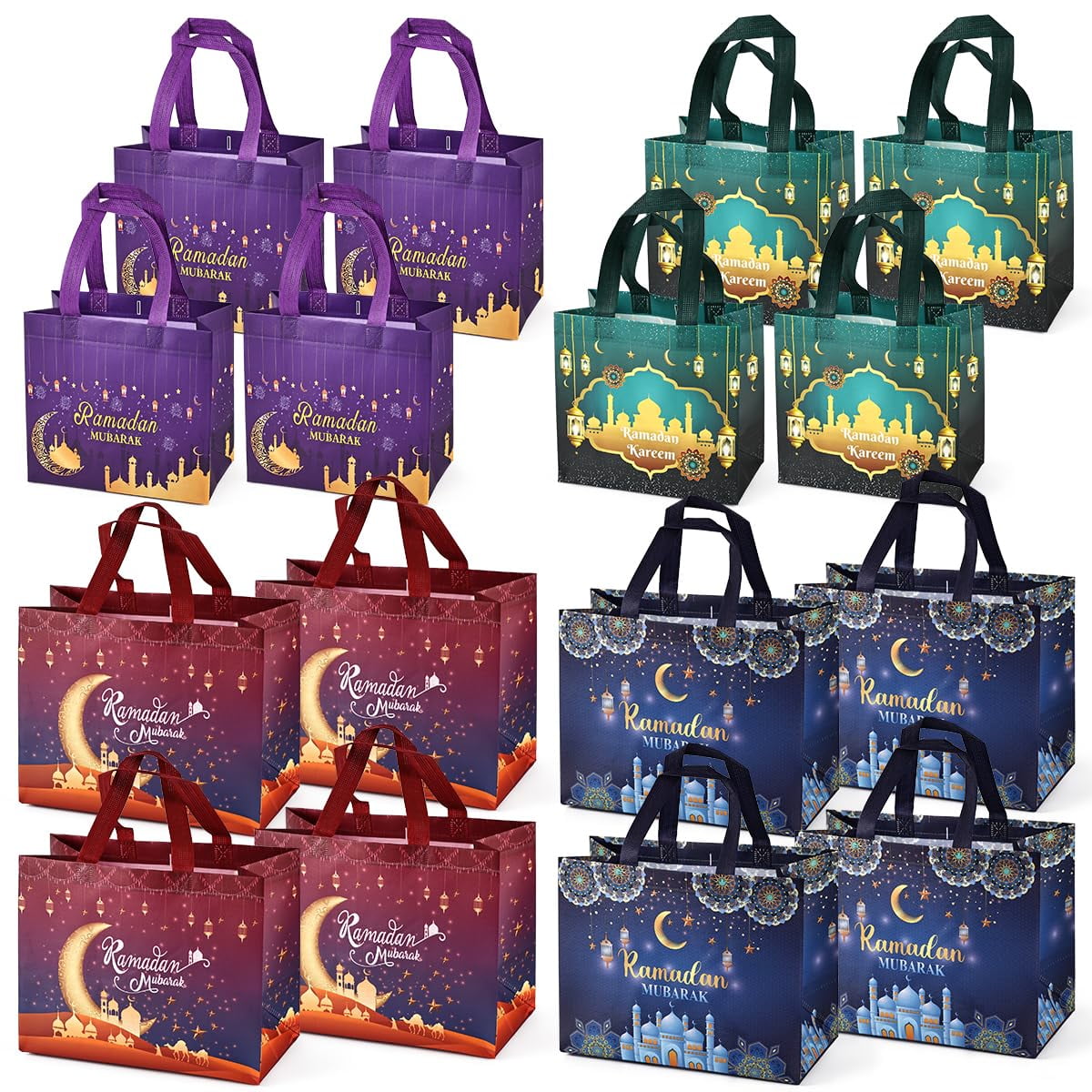 16PCS Ramdan Mubarak Reusable Gift Bags, BSL1 Assorted Size Bags with ...