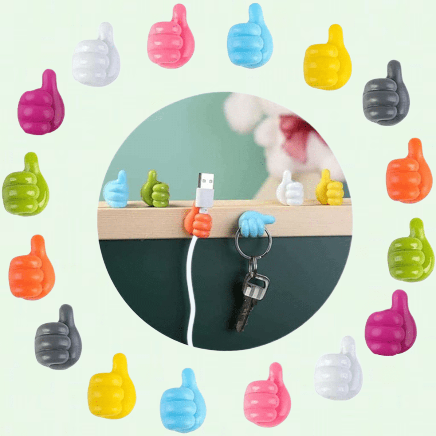 16PCS Silicone Thumb Wall Hooks, Creative Self-Adhesive Cable Clips ...
