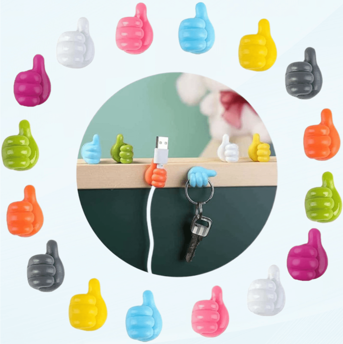 16PCS Silicone Thumb Wall Hooks Funny Cord Holders for Cables,Self ...