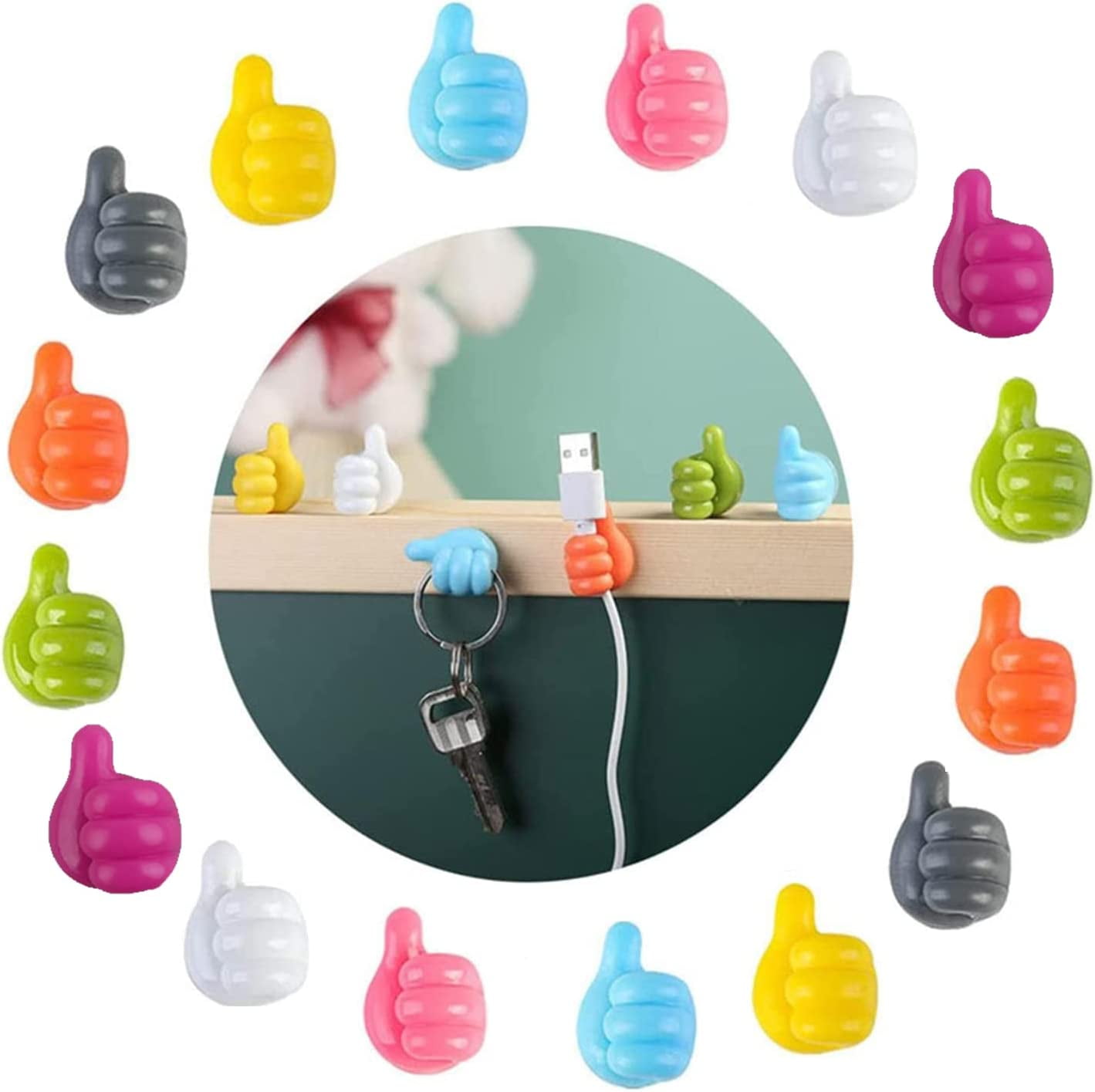 16PCS Silicone Thumb Wall Hooks Funny Cord Holders for Cables,Self ...