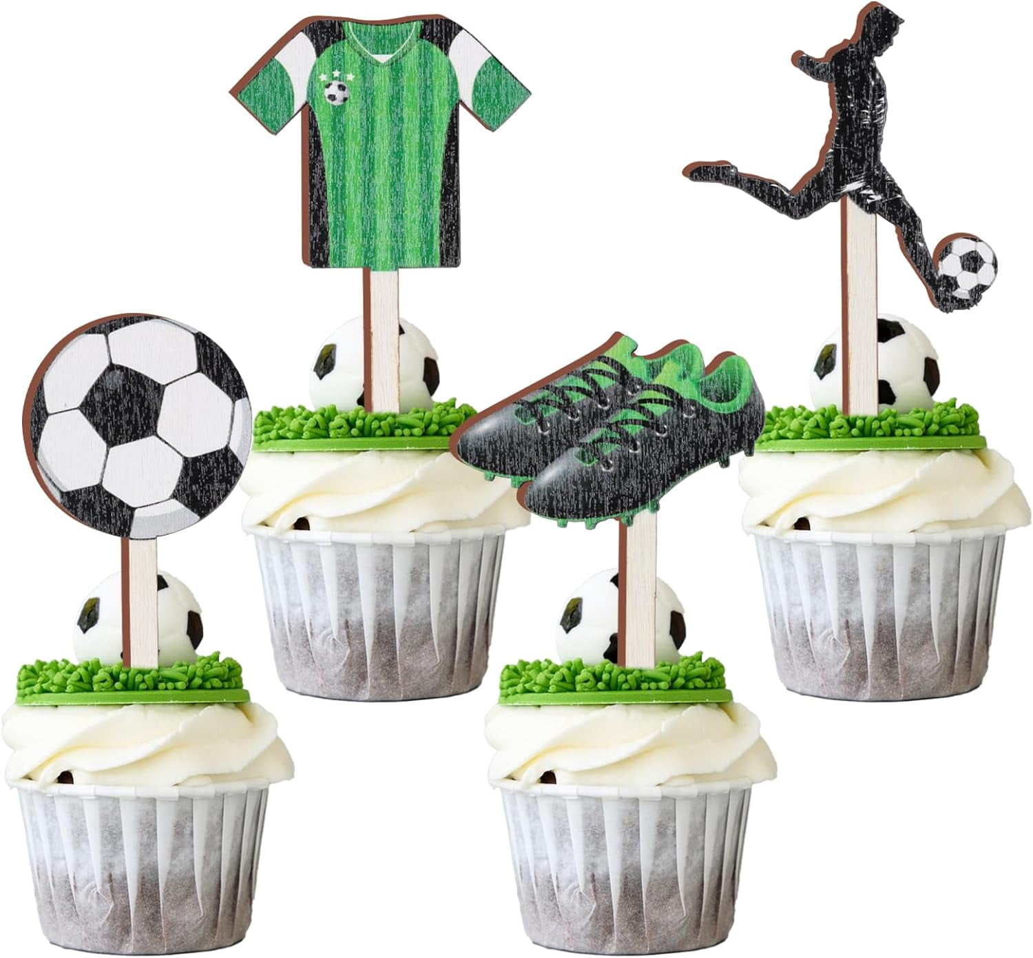 16PCS Soccer Cupcake Toppers Wooden Soccer Cake Toppers for Soccer ...