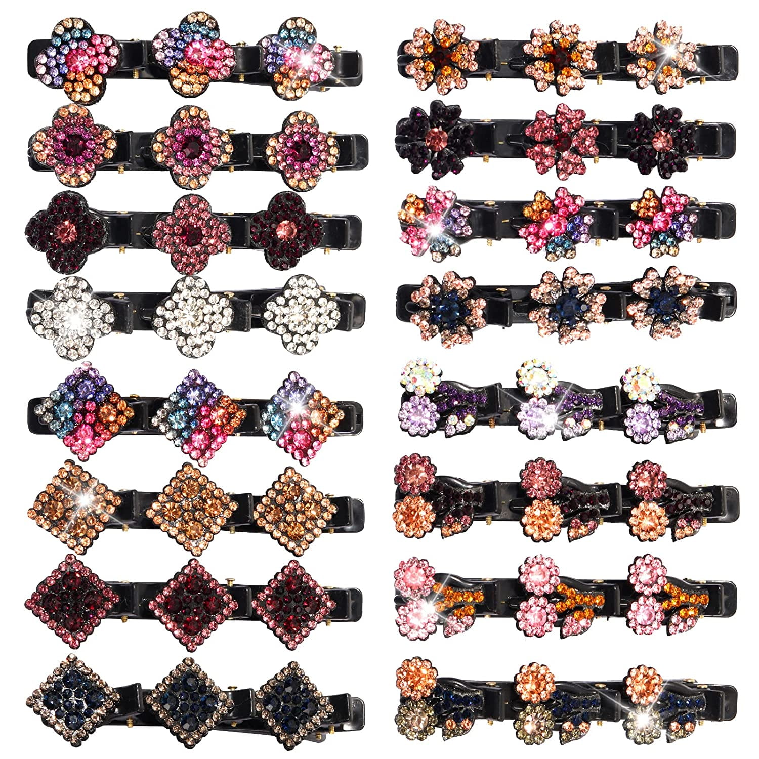 16PCS Sparkling Crystal Stone Braided Hair Clips for women Rhinestone ...